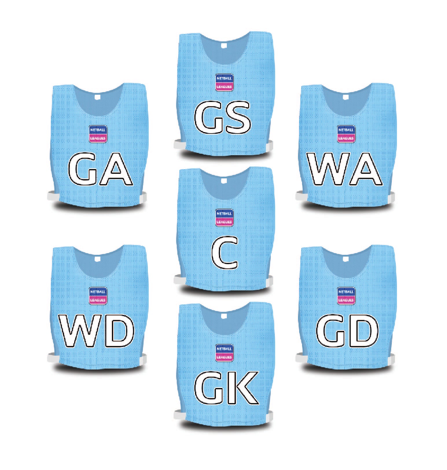 Sky Blue "Netball League" Team Bibs – LL Partner Shop